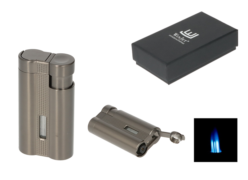 WINJET Triple Jet Cigar Lighter – Black Crinkle Finish with 10mm Punch