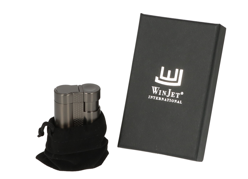 WINJET Triple Jet Cigar Lighter – Black Crinkle Finish with 10mm Punch