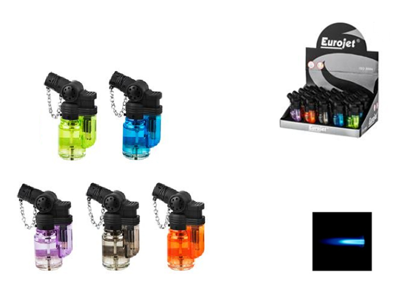Eurojet Jet Flame Lighters Display – 20 pcs, 5 Colors with Cap