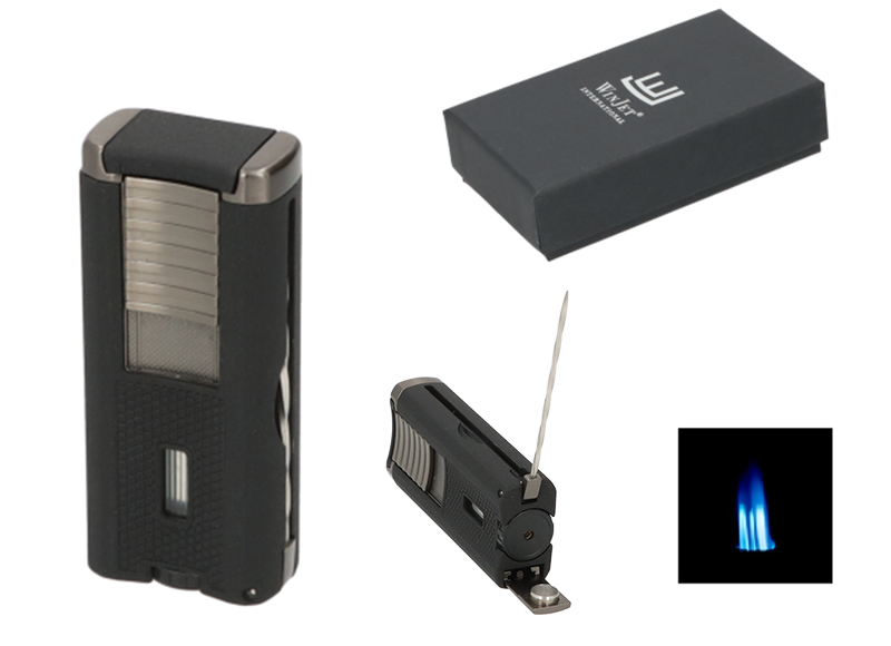 WINJET Triple Torch Lighter Black Crinkle with Punch & Poker | A-310075