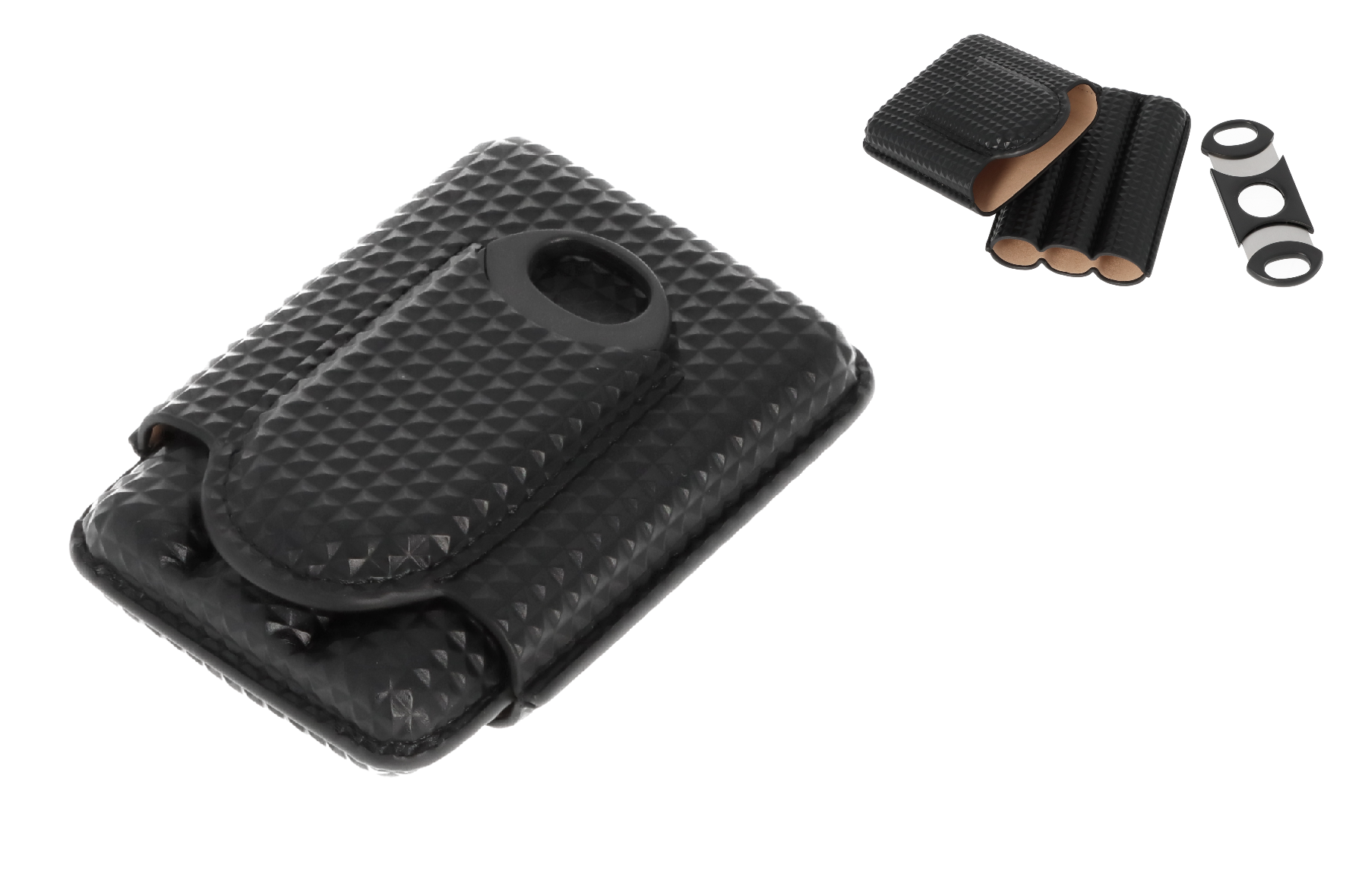 WINJET Cigar Case for 3 Large Ring Gauge Cigars with Cutter | Faux Leather